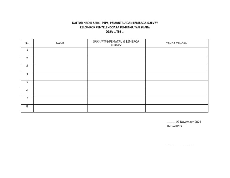 Daftar Hadir Saksi | PDF