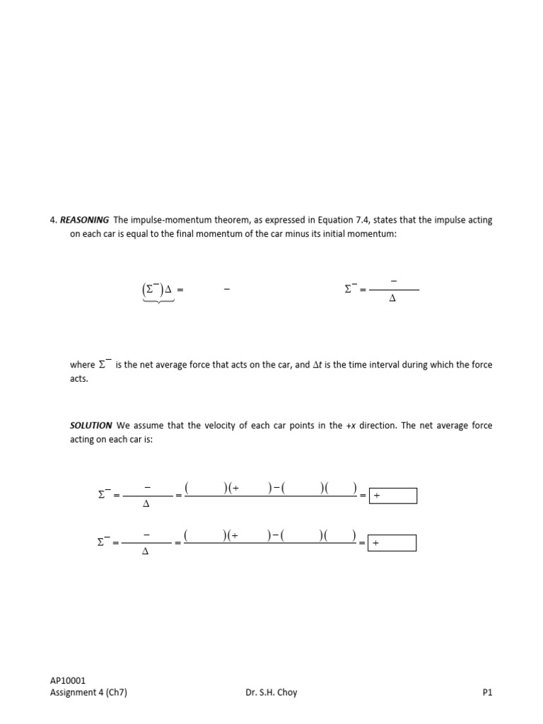 Assignment 4 (Ch7) Solution | PDF | Collision | Momentum