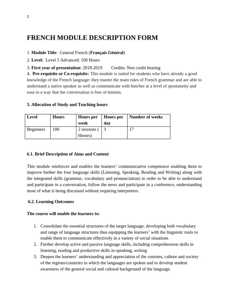 Advanced French Language Module Overview | PDF | Learning | Second Language