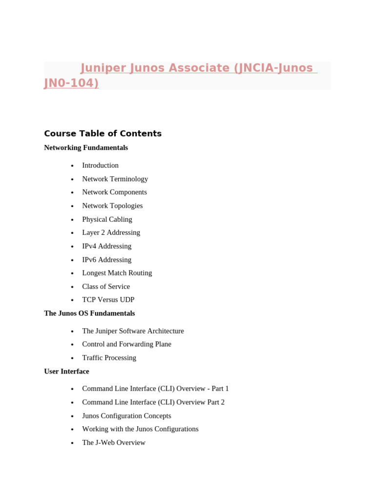 JNCIA-Junos Study Guide Overview | PDF