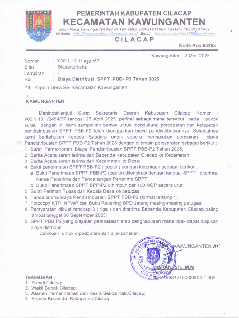 Biaya Distribusi PBB-P2 2025 | PDF