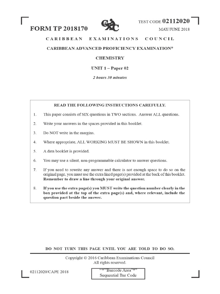 CAPE Chemistry U1 P2 2018 | PDF | Gases | Silicon Dioxide