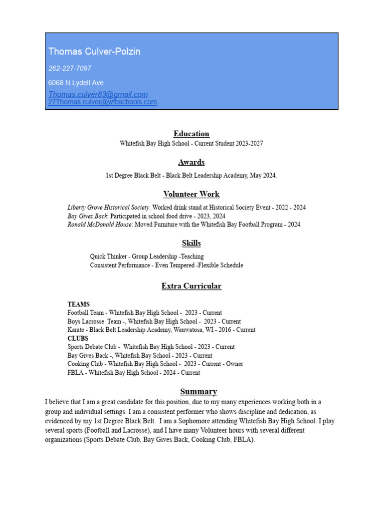 Thomas Culver-Polzin Resume | PDF