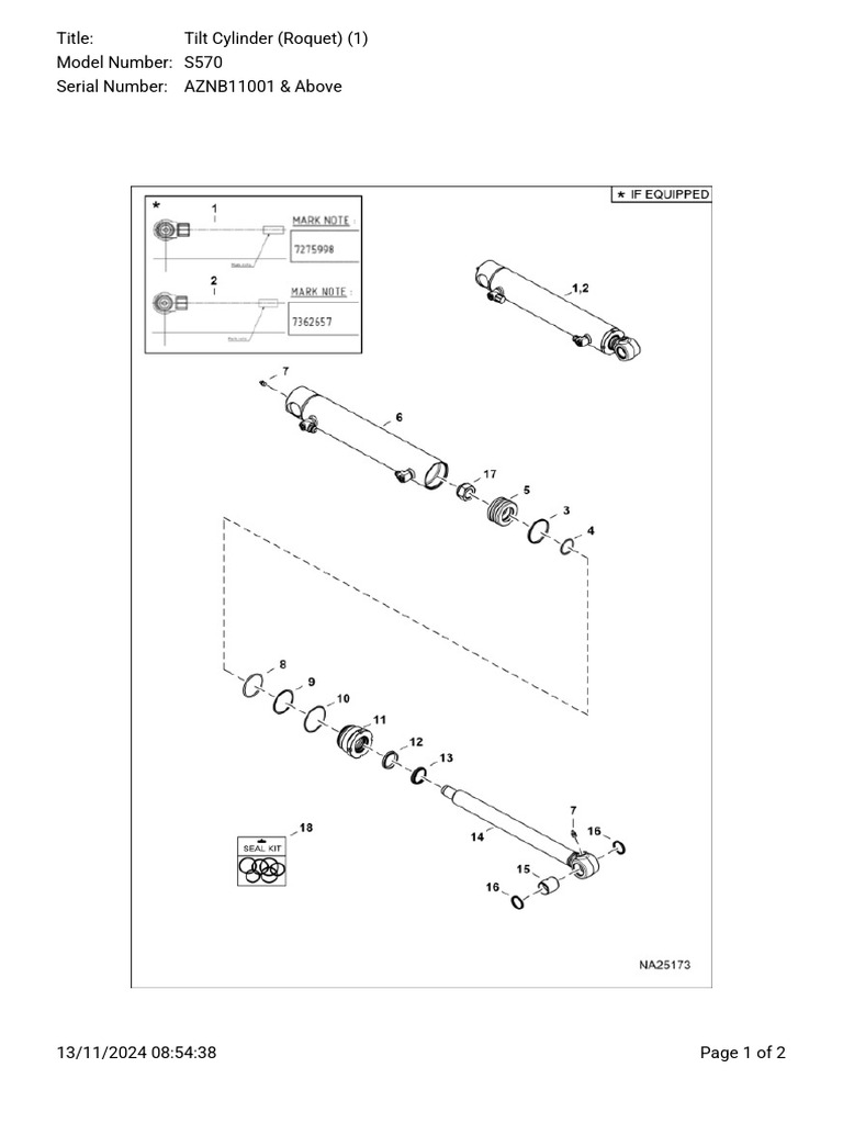 Tilt Cylinder Parts List for S570 | PDF