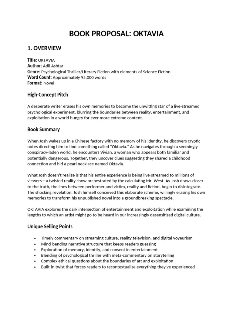 Book Proposal (Okatavia) | PDF | Entertainment | Narrative