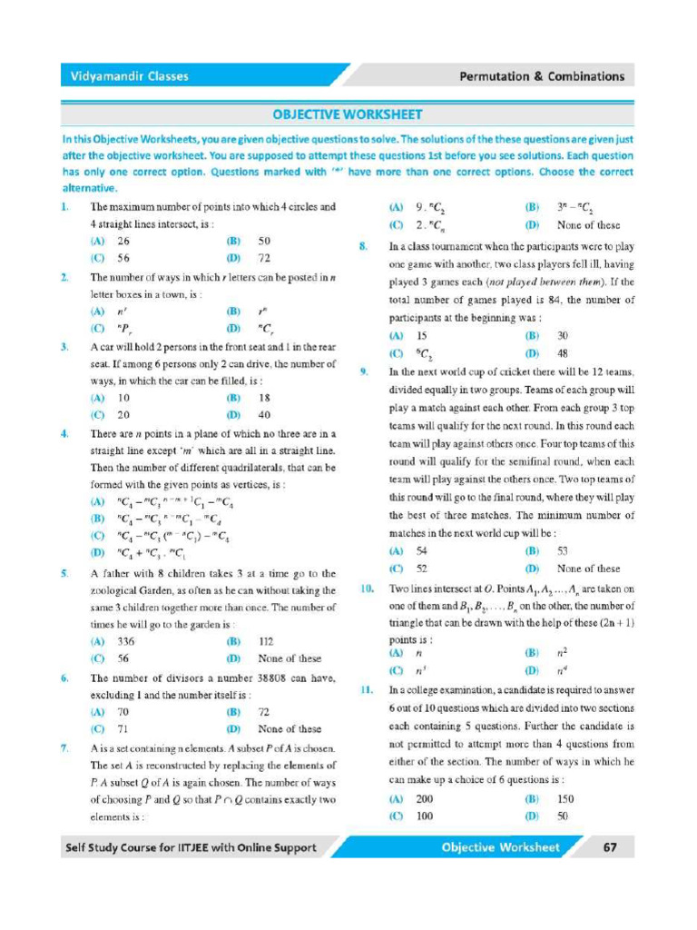Vidyamandir Pampc Objective Worksheet | PDF