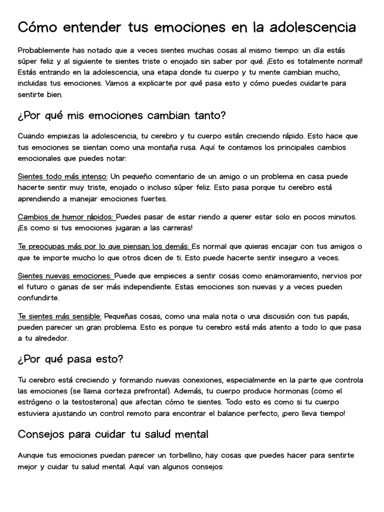 Emociones en La Adolescencia | PDF | Las emociones | Cerebro