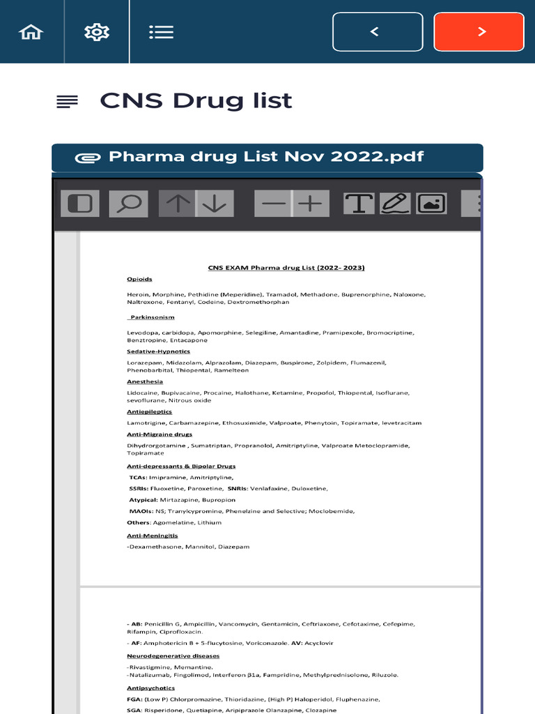 CNS Drug List Overview 2022-2023 | PDF