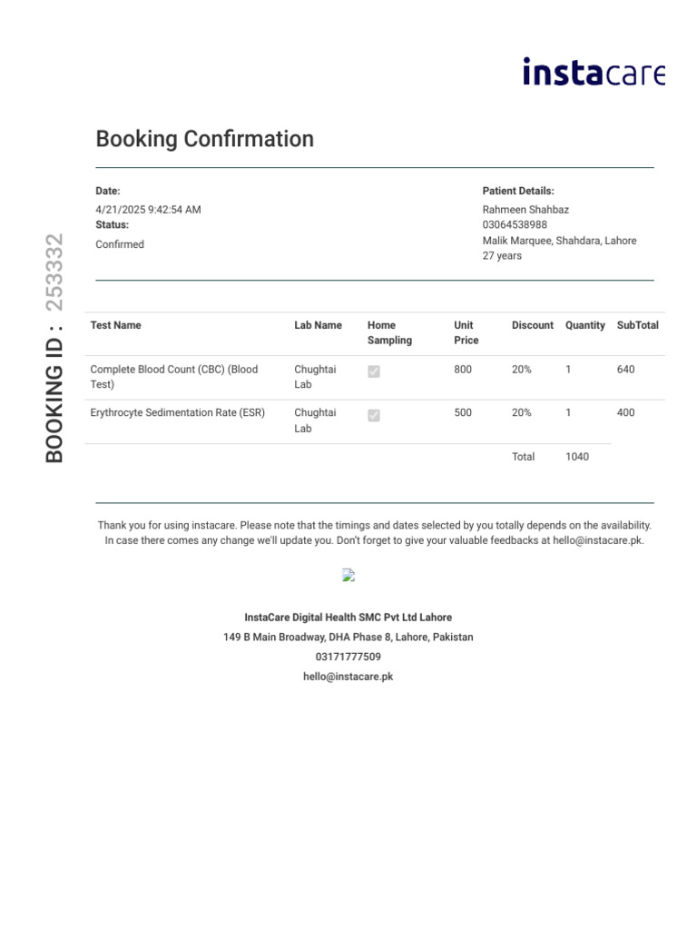 Booking Confirmation Print | PDF