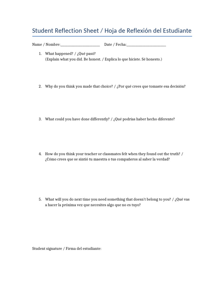 Student Reflection Bilingual | PDF
