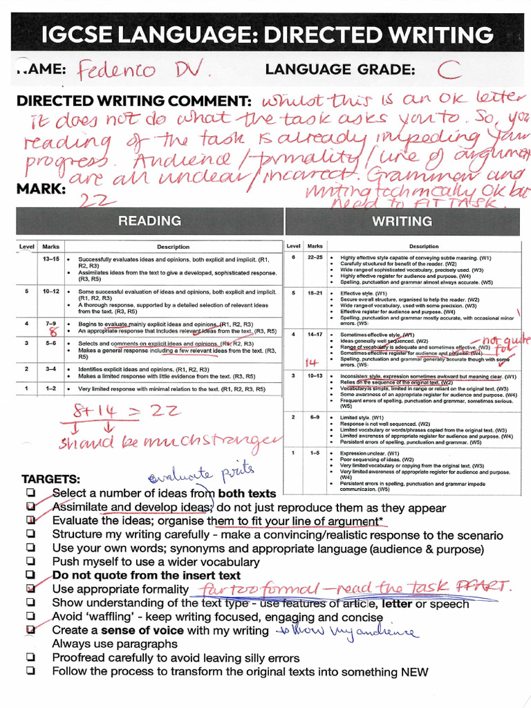 English Assessment Directed Writing 1 | PDF