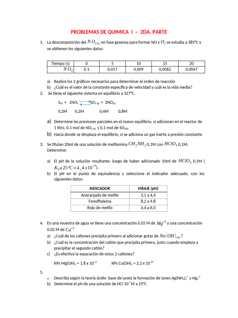 Problemas Prop. Qu I 2da Parte - 21-2 | PDF | Ph | Constante de disociación ácida