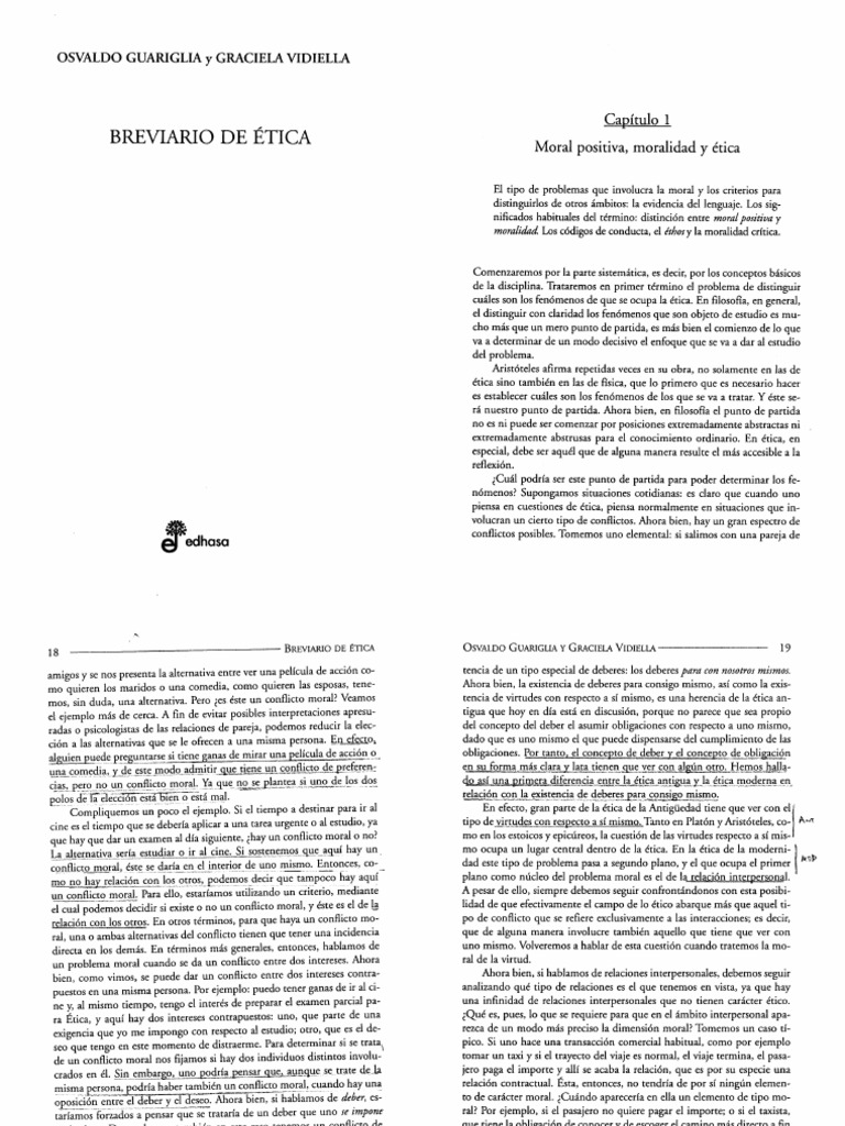 Guariglia, O. y Vidiella, G. - Breviario de etica Cap. 1 Moral positiva, moralidad y etica | PDF