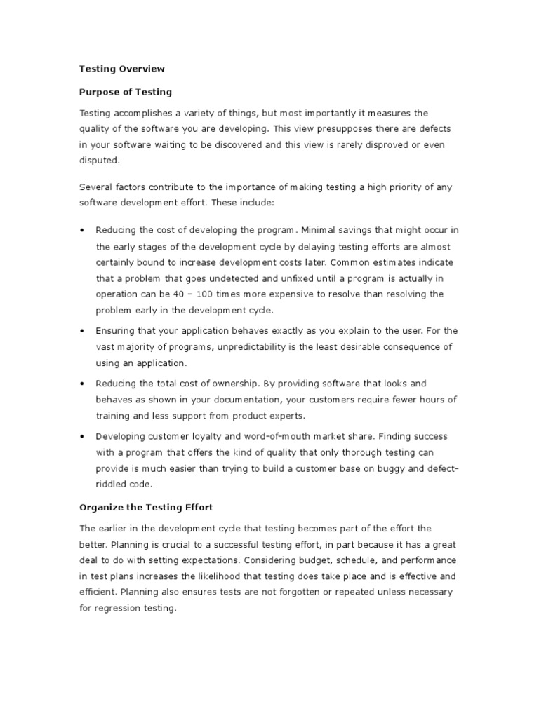 Testing Overview Purpose of Testing | PDF | Unit Testing | Software Bug