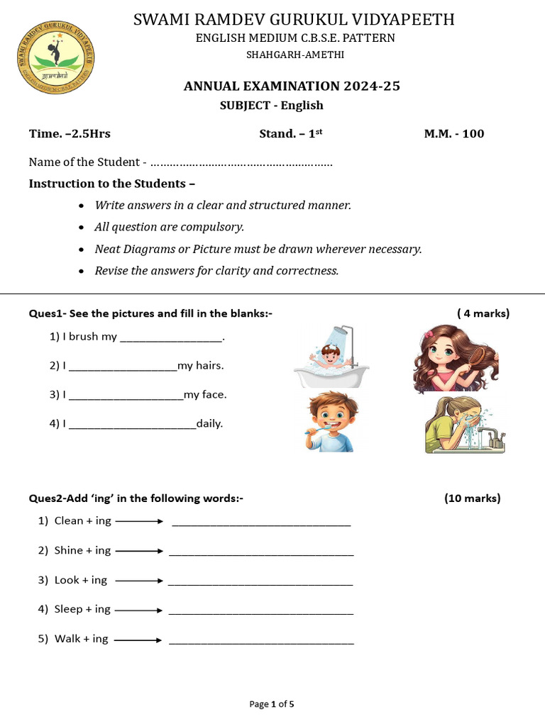 Class 1st English Annual 2025 | PDF