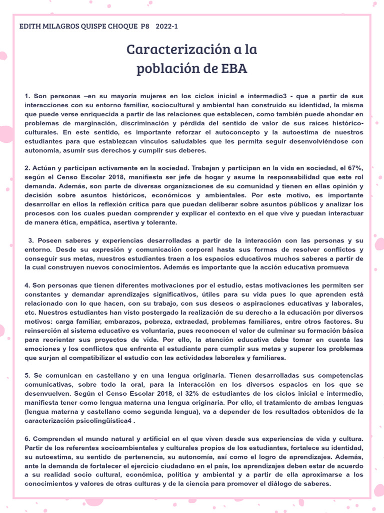 Caracterización A La Población de EBA | PDF | Sociedad
