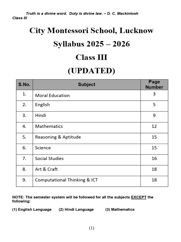 Syllabus Class III - 2025-26 | PDF | Linguistics | Grammar