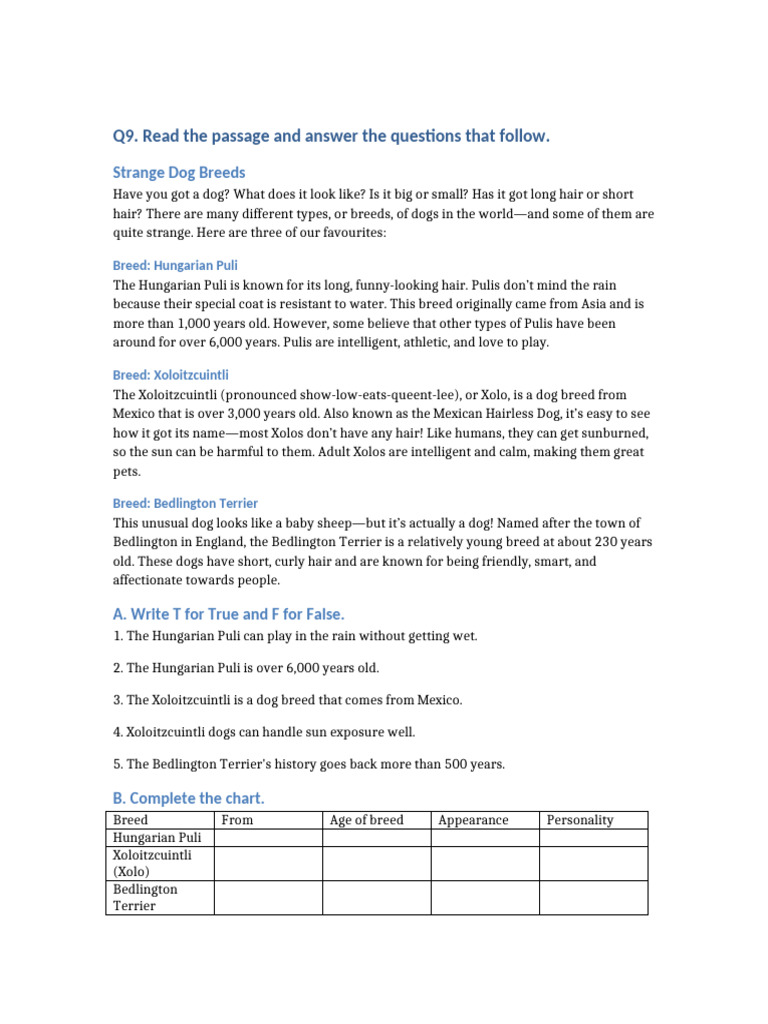 Strange Dog Breeds Questions | PDF