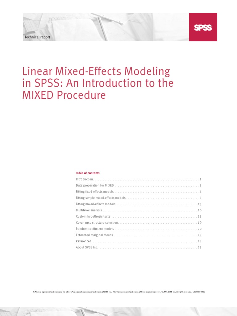 Linear Mixed Effects Modeling In Spss Pdf Errors And Residuals