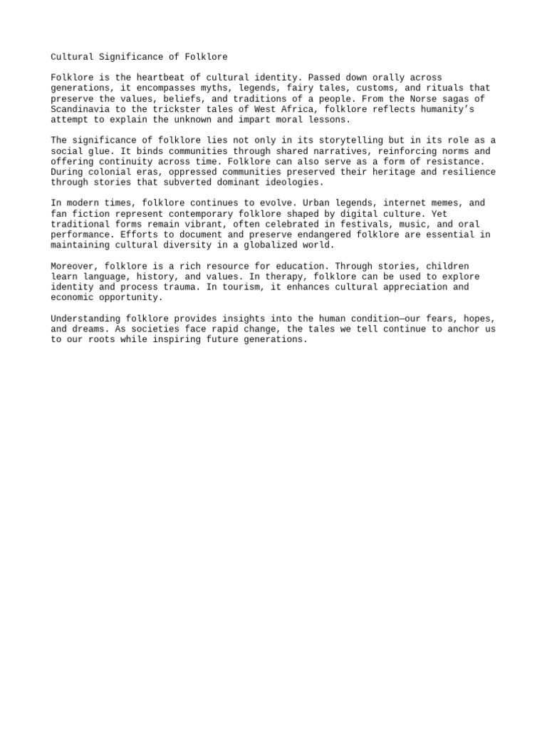 Cultural Significance of Folklore | PDF