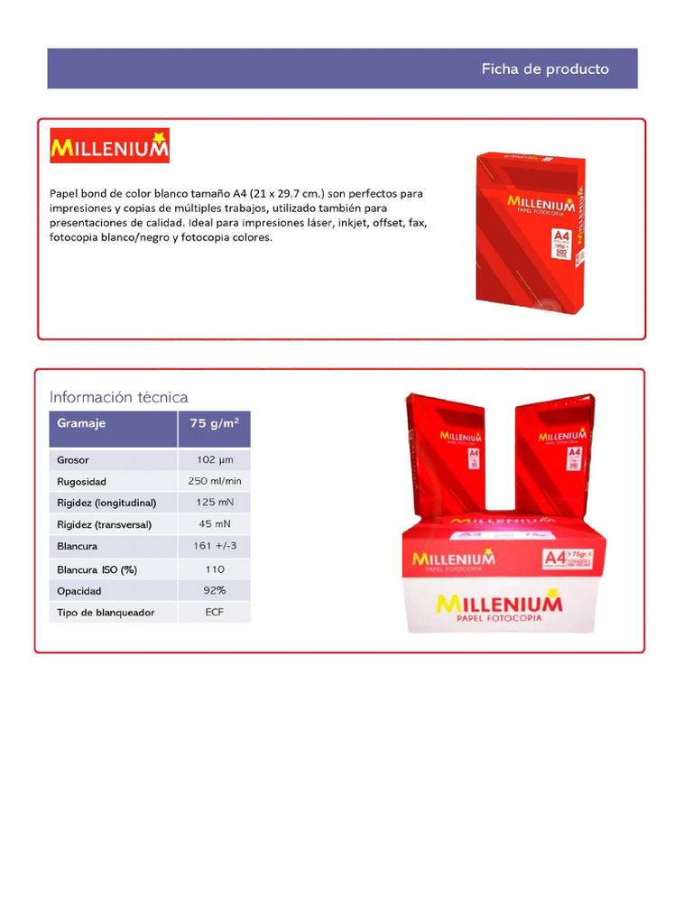 Ficha Tecnica de Papel Bond Obra HTM | PDF