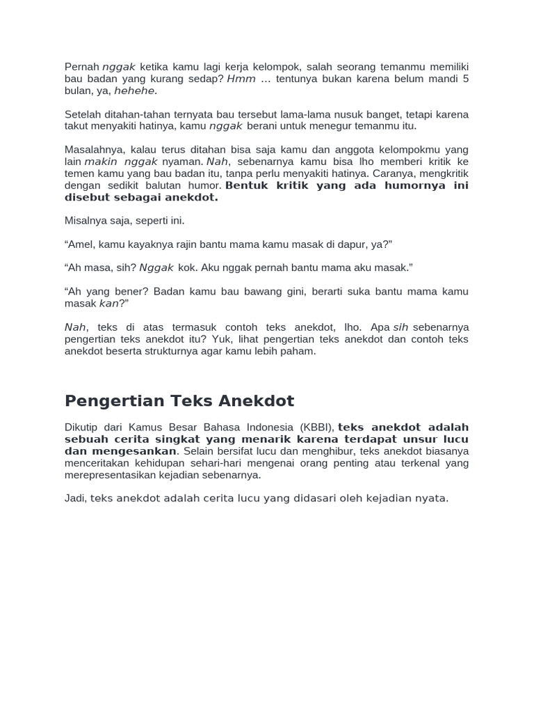 Contoh dan Struktur Teks Anekdot | PDF