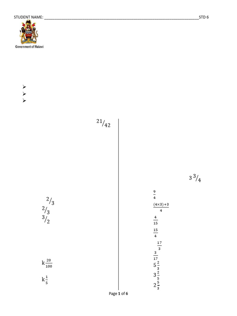 Mphande Zone Mathematics Std 6 1 Pdf Division Mathematics Numbers