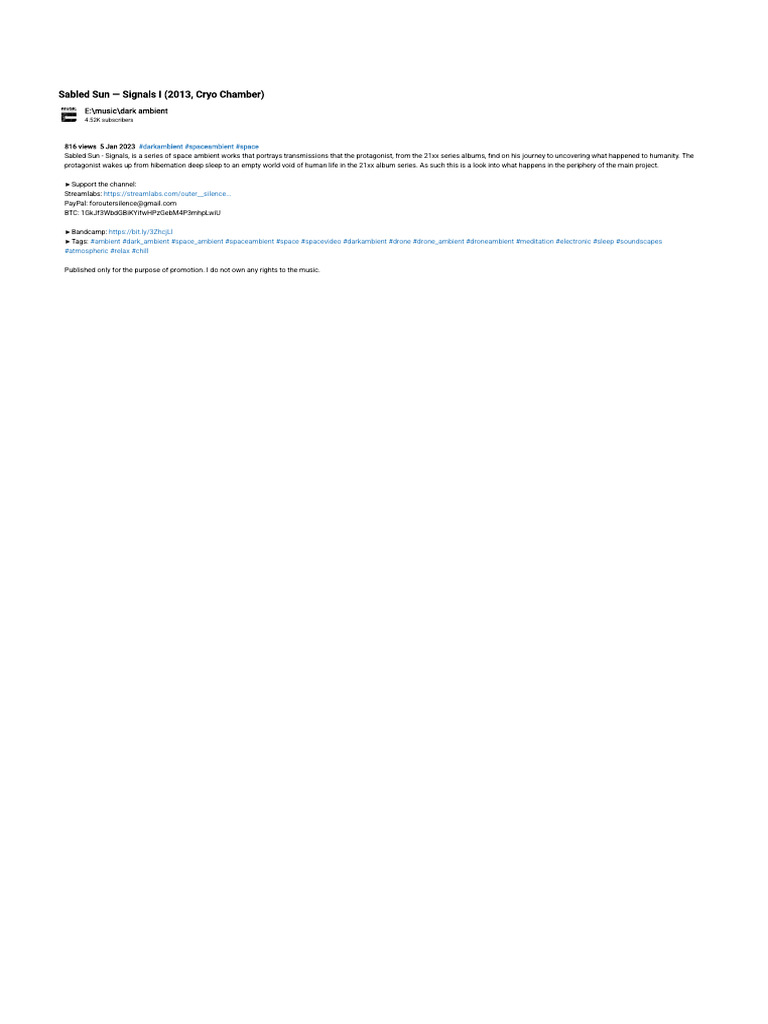 Sabled Sun — Signals I (2013, Cryo Chamber) - YouTube | PDF