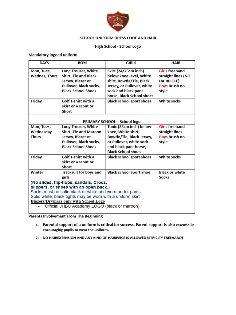 School Uniform and Hair Guidelines | PDF