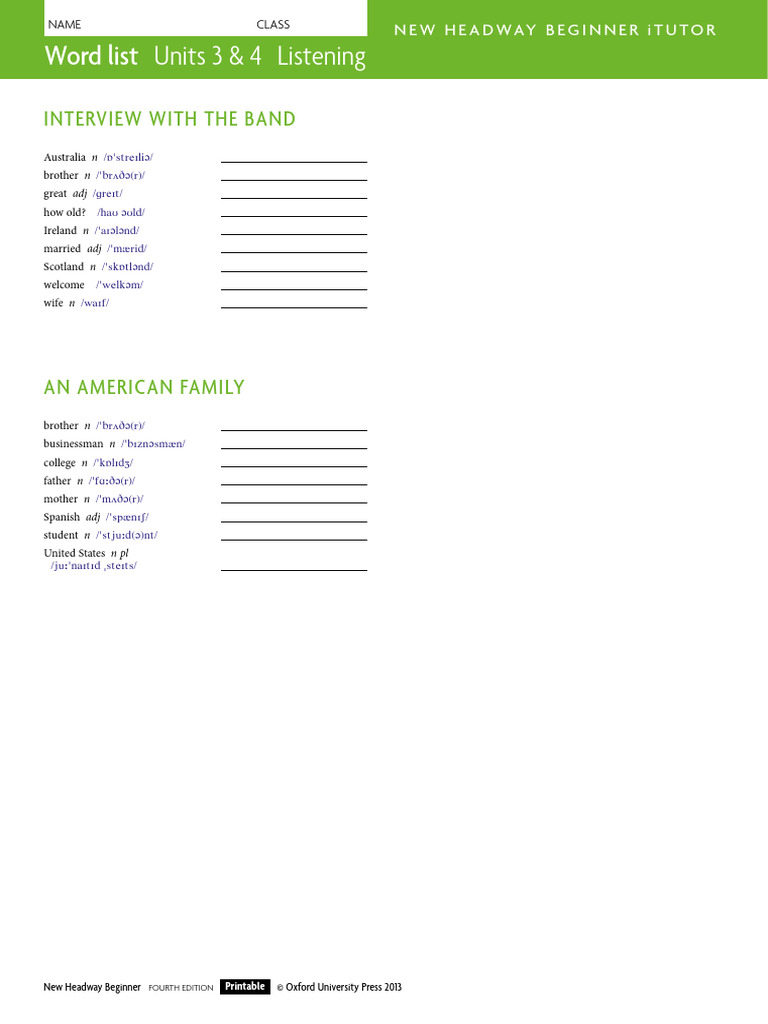 Wordlist Unit 3 Listening | PDF