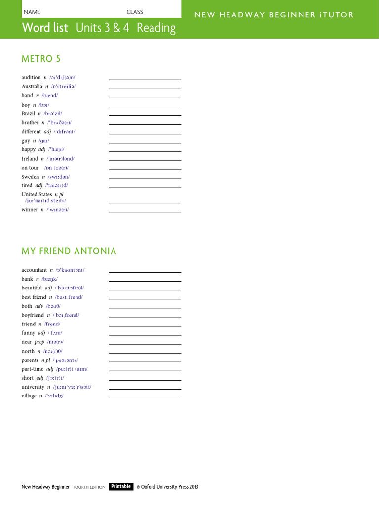 Wordlist Unit 3 Reading | PDF
