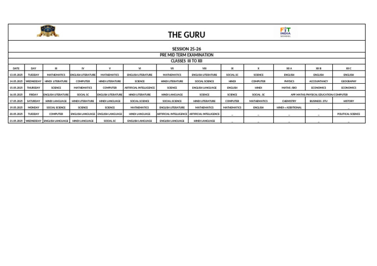 Pre Mid Term Examination 25-26 | PDF