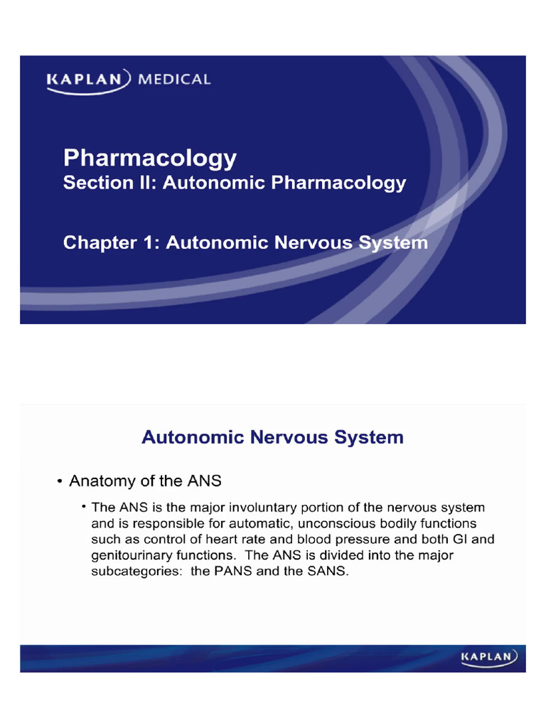 Pharmacology - Sec. II - Chapter 1 The Autonomic Nervous System - The Autonomic Nervous System | PDF