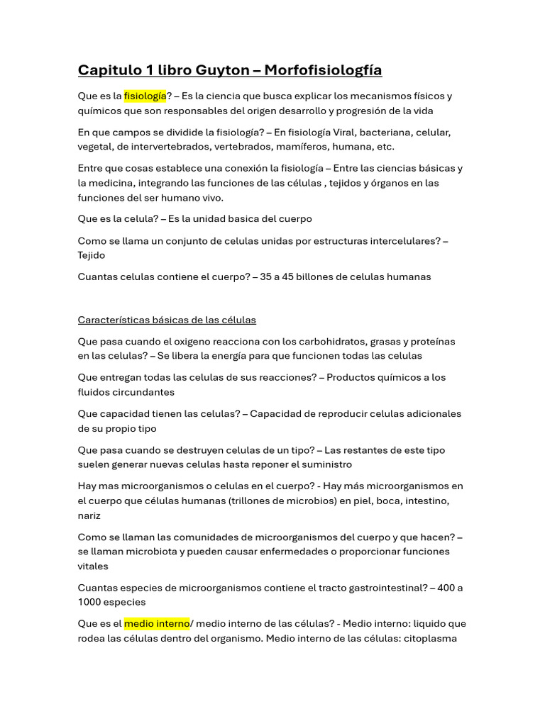 Capitulo 1 Libro Guyton | PDF | Homeostasis | Pulmón