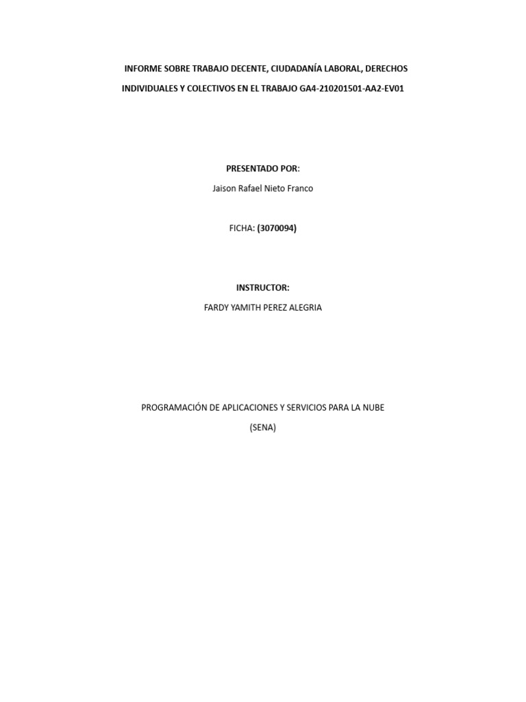 Informe Sobre Trabajo Decente A2 E1 | PDF | Derecho laboral | Salario