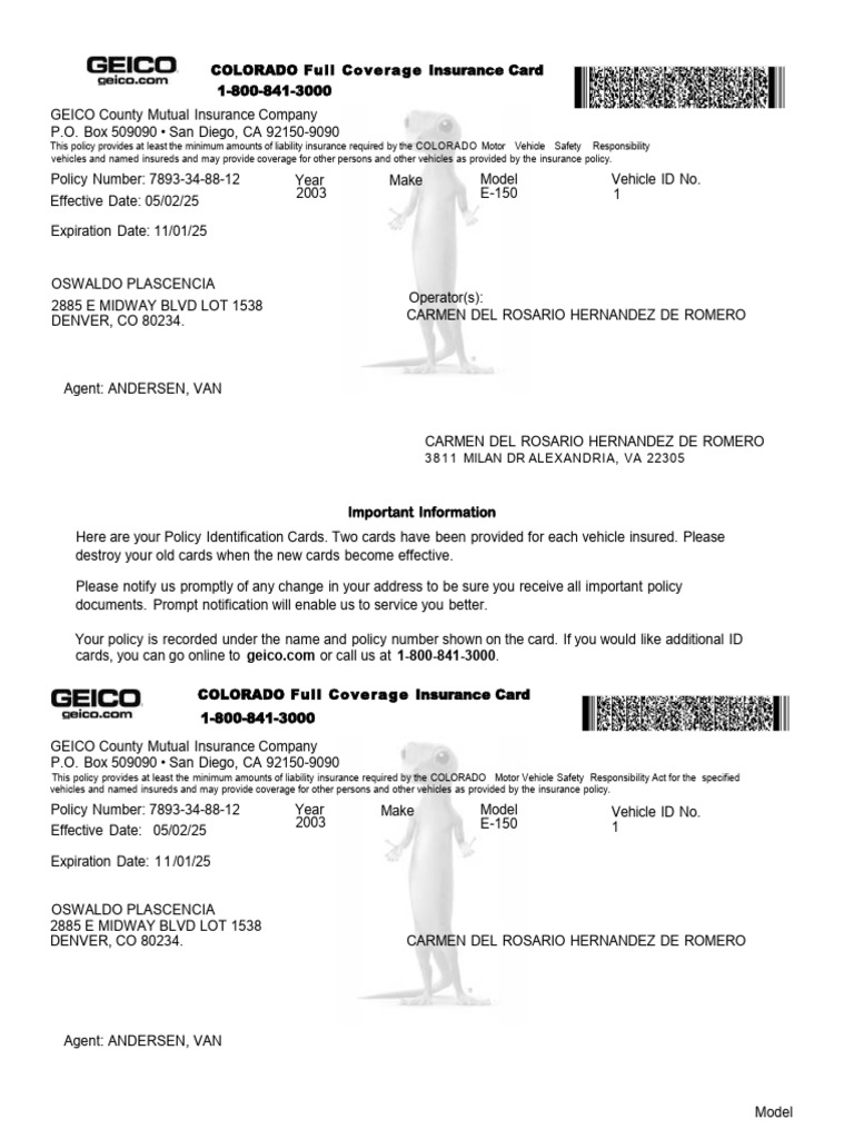 GEICO Full Coverage Card - Colorado | PDF | Insurance | Transport