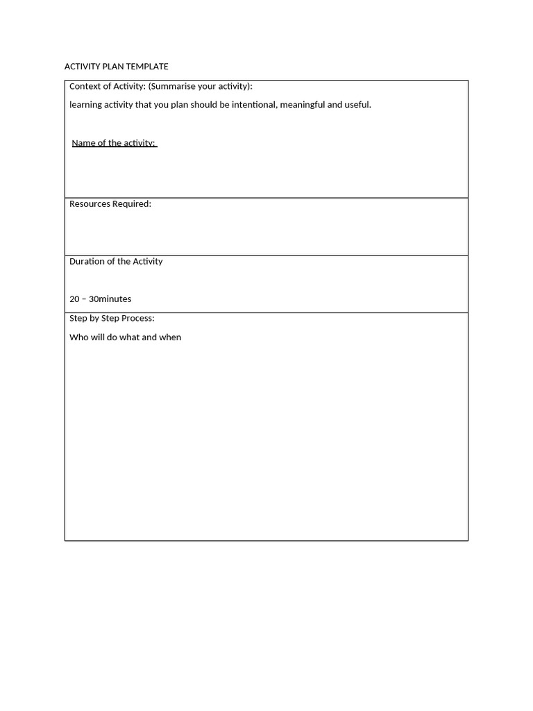 Level 3 Activity Plan Template | PDF