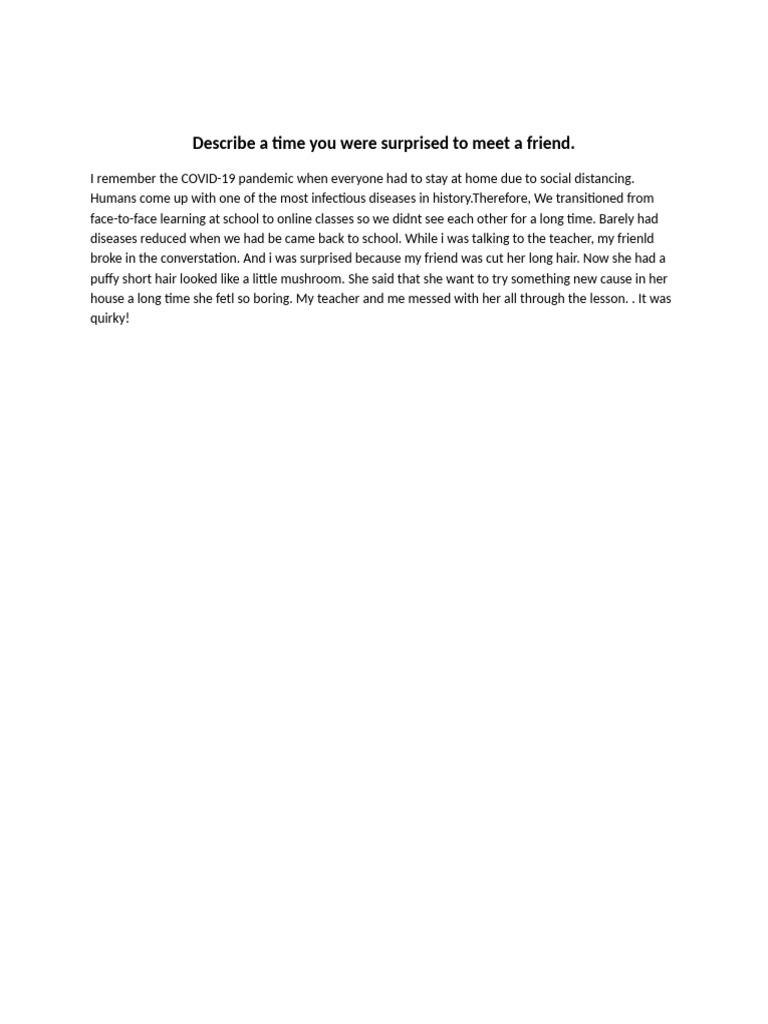 Describe A Time You Were Surprised To Meet A Friend | PDF