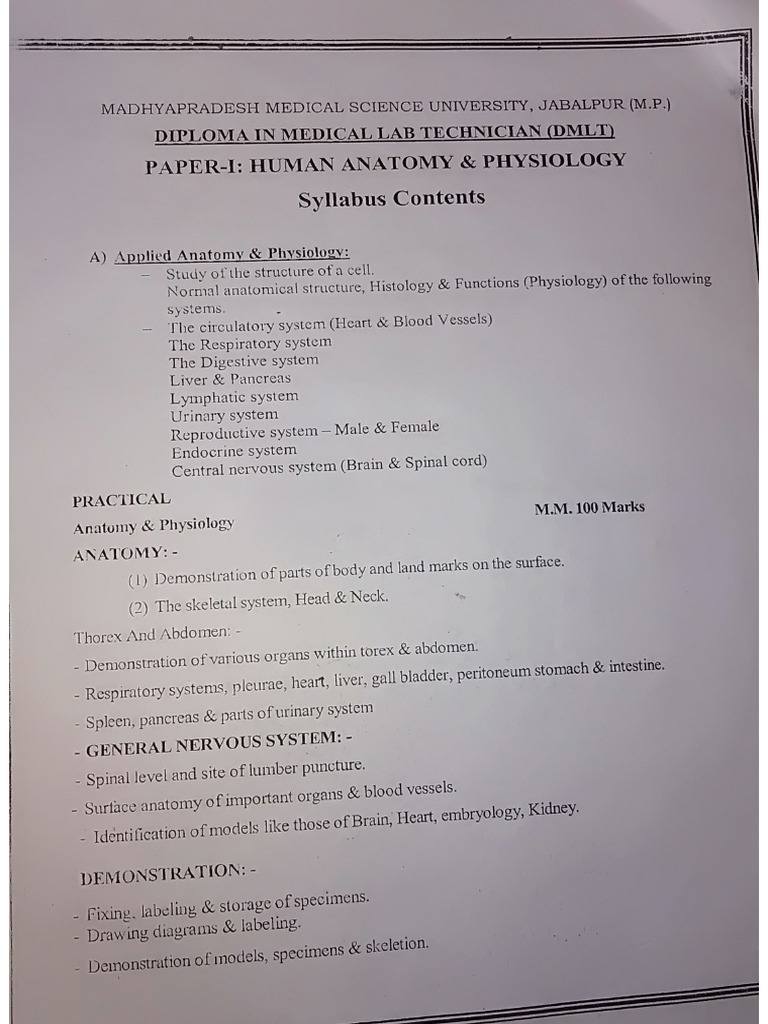 DMLT - Syllabus - 1 | PDF