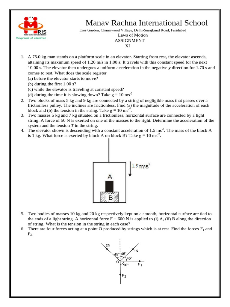 assig 11 ch 5 LAWS OF MOTION | PDF | Force | Tension (Physics)