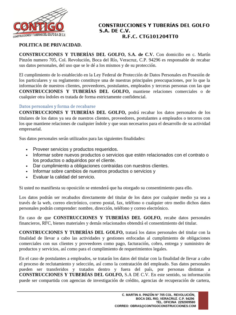 Hoja Membretada Contigo 2024 Pdf Privacidad Correo
