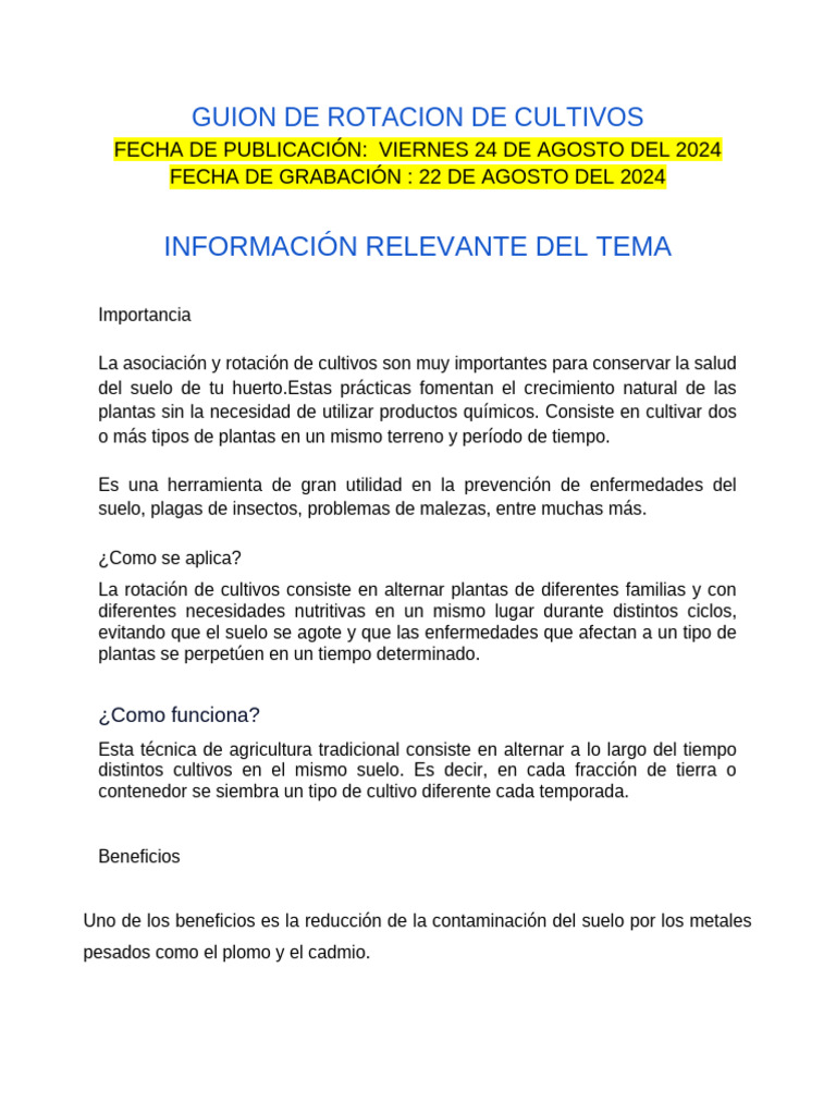 Rotacion de Cultivos | PDF | Agricultura | Suelo