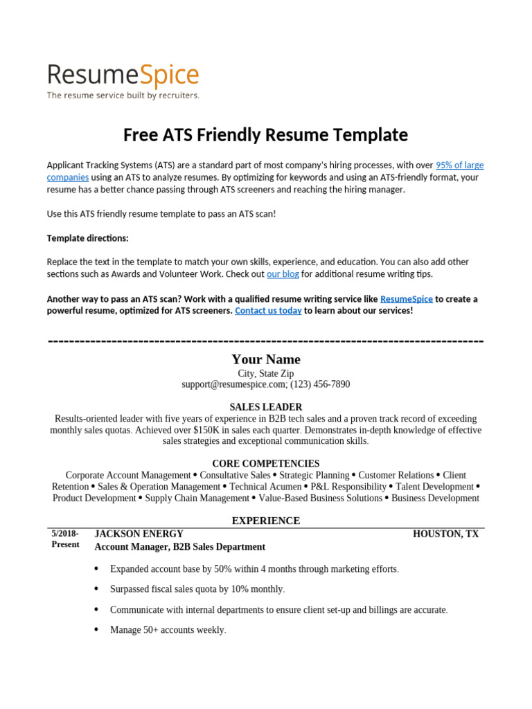 Free ATS Friendly Resume Template | PDF | Sales | Résumé