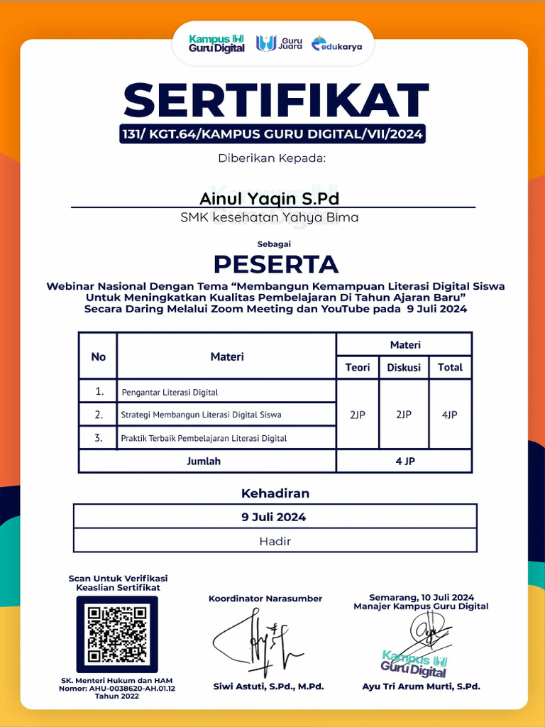 Sertifikat Ainul 4jp | PDF