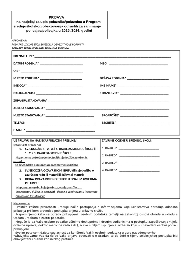 Obrazac Prijave Prekvalifikacija 2025(1) | PDF