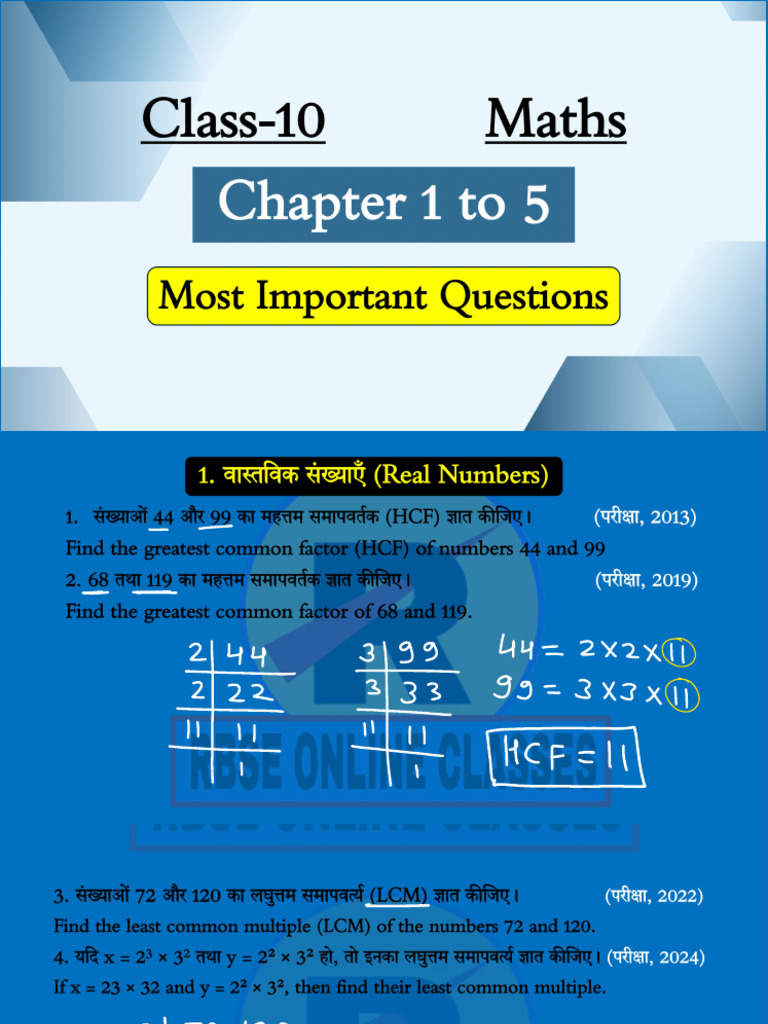 Class 10 Maths Chapter 1-5 Imp QnA 2024-25 | PDF