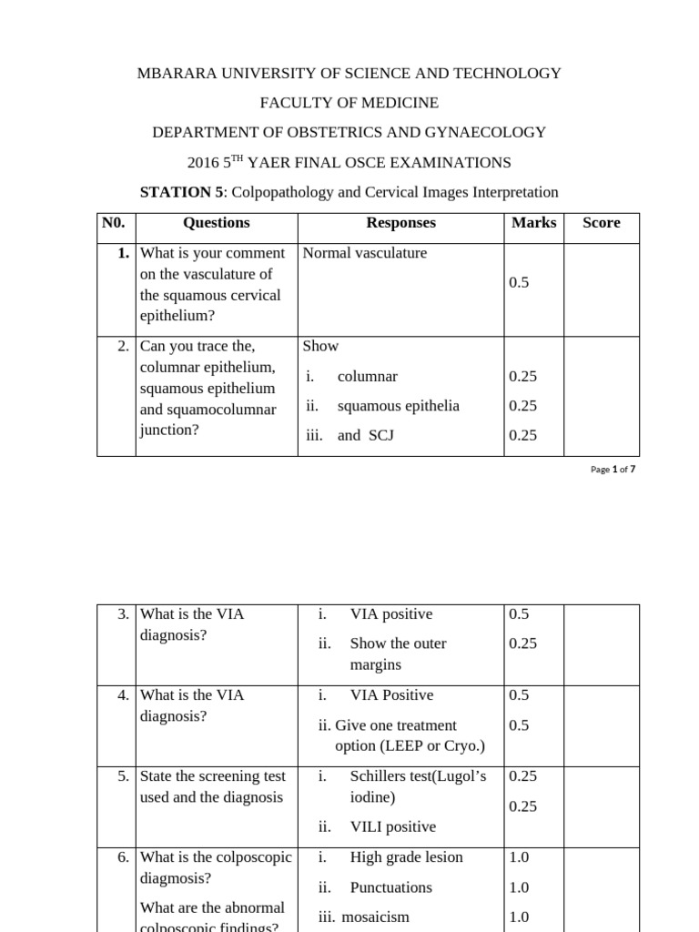 OSCE Exam: Colpopathology Insights | PDF | Cervical Cancer | Clinical ...