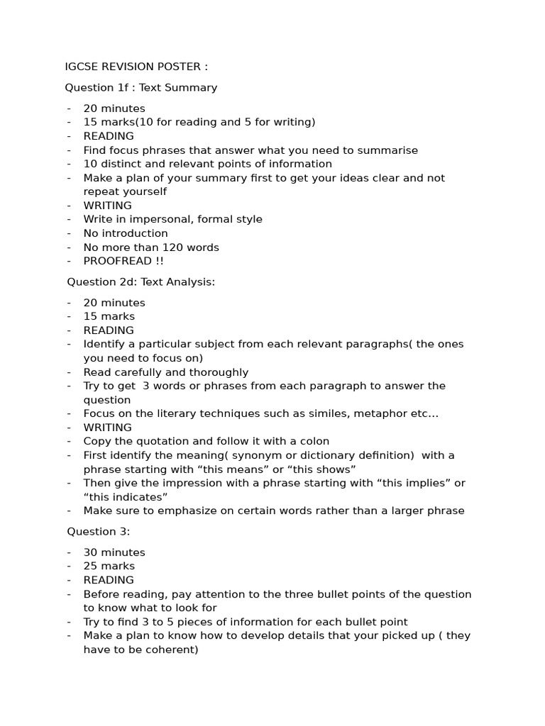 Igcse Revision Poster Pdf
