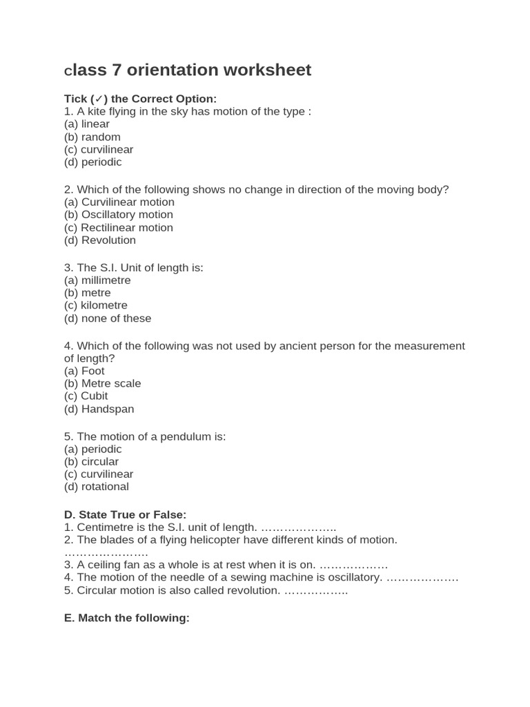 Class 7 Motion and Time Worksheet | PDF