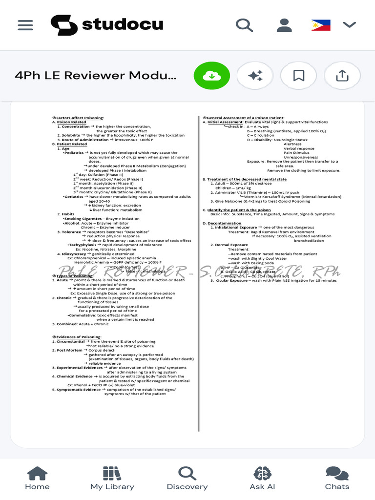 4Ph LE Reviewer Module 4 Toxicology 4 - MODULE 4 PHARMACOLOGY ...